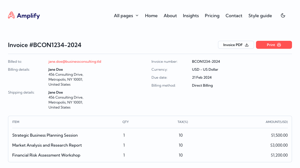 Customizable Invoice E-Commerce Template - Amplify